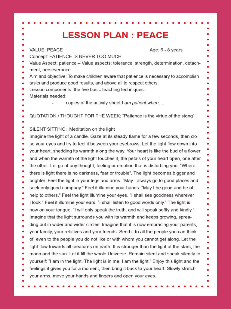 Lesson Plan 1 - Peace | PDF | Patience | Archery