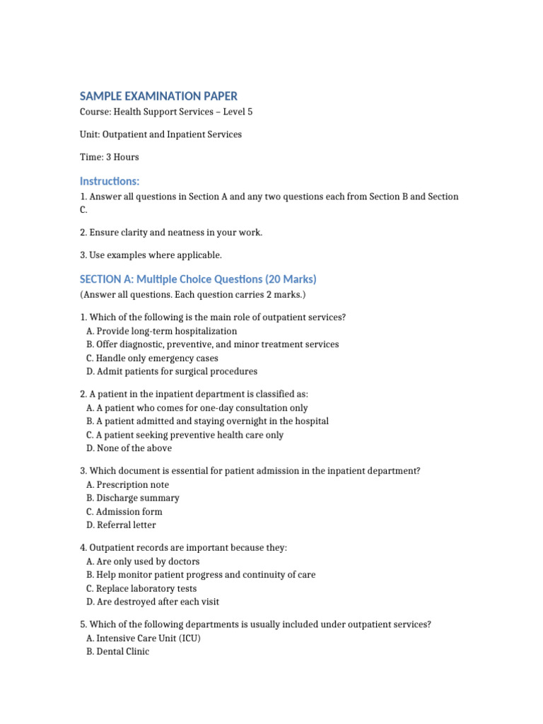 Outpatient Inpatient Services Exam Level5 | PDF | Patient | Hospital