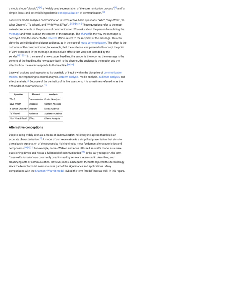 Lasswell's Model of Communication - Wikipedia | PDF | Communication | Human Communication