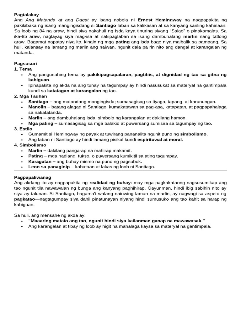 Essay Ang Matanda at Ang Dagat | PDF
