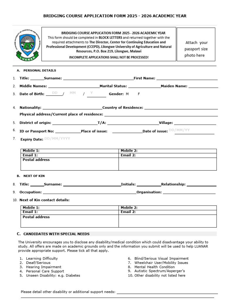Bridging Application Form 2025 - 2026 | PDF | Academic Degree ...