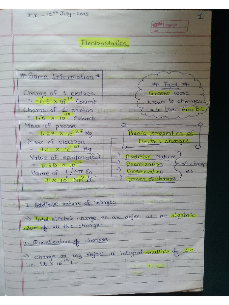 Electrostatics 11th Notes | PDF