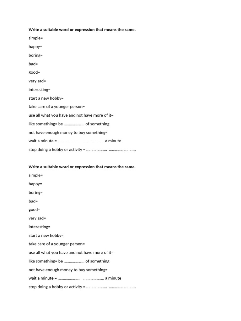 Complete Preliminary Unit 5 Vocabulary Expressions Synonyms | PDF