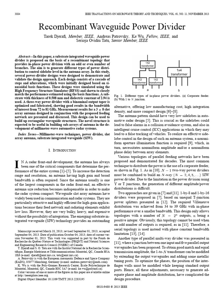 Recombinant Waveguide Power Divider Design | PDF | Radar | Antenna (Radio)