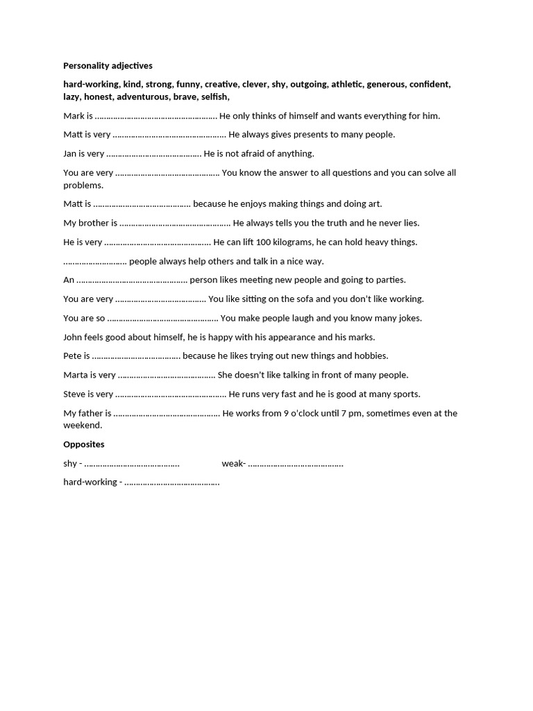 Personality Adjectives Vocabulary Module 2 C | PDF