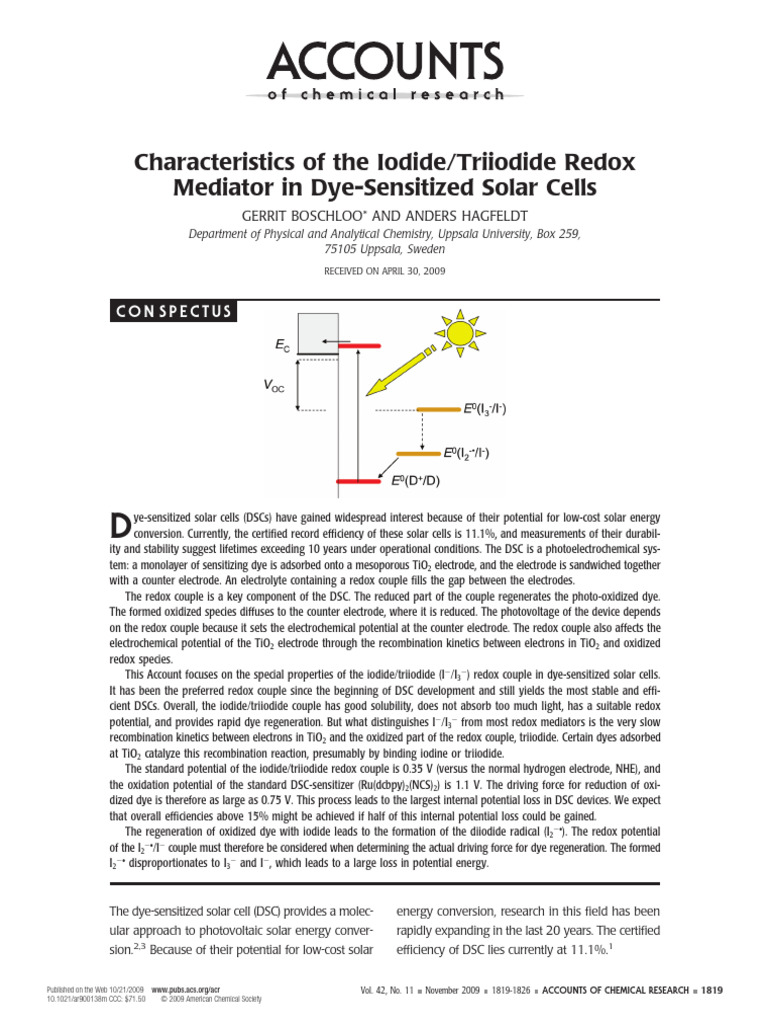 Iodide/Triiodide Redox in DSCs | PDF | Redox | Chemical Reactions