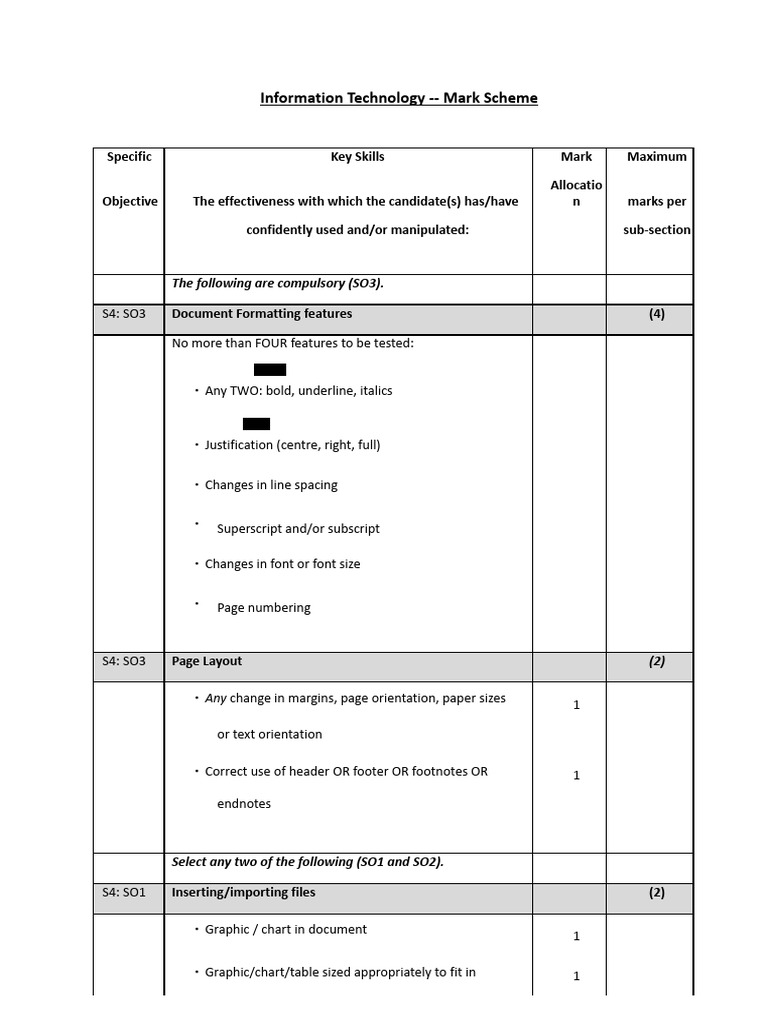 IT Mark Scheme for Key Skills Assessment | PDF | Spreadsheet | Page Layout