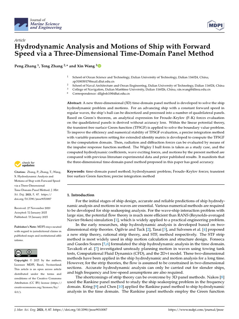 Hydrodynamic Analysis and Motions of Ship With Forward Speed Via A Three-Dimensional Time-Domain ...