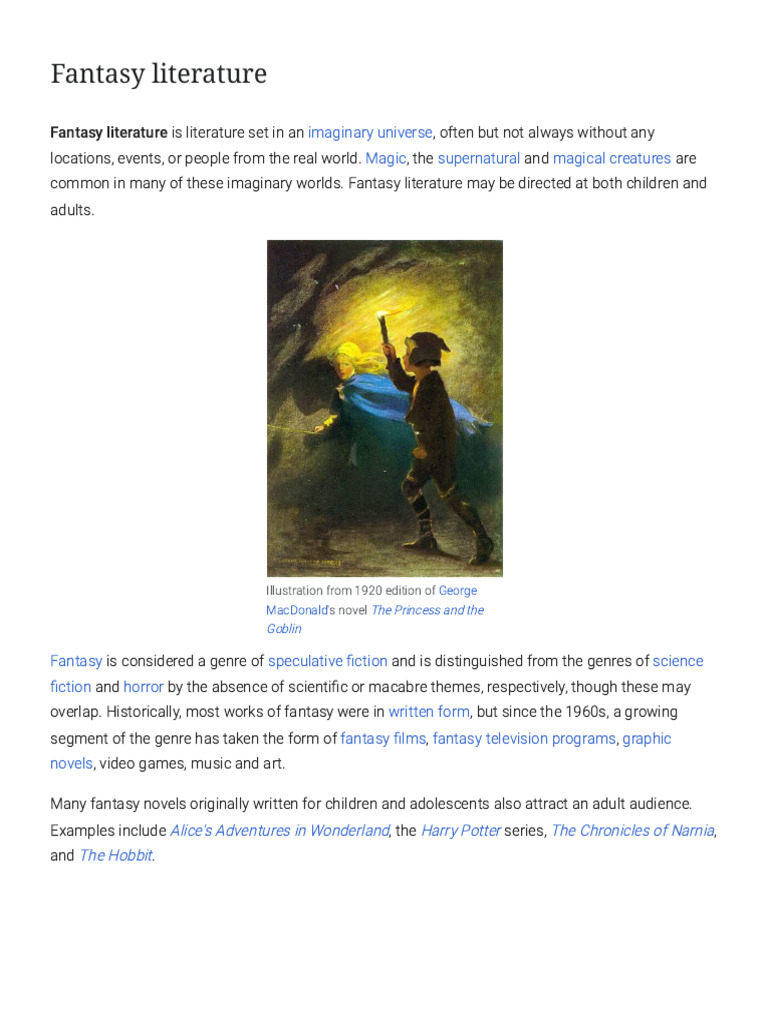 Fantasy Literature - Wikipedia | PDF | Fantasy Literature | Chivalric ...