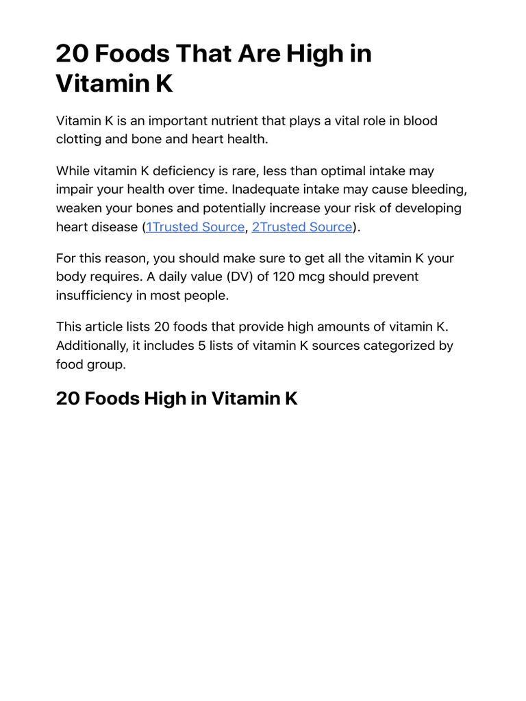 Top 20 Foods High in Vitamin K | PDF | Legume | Leaf Vegetable