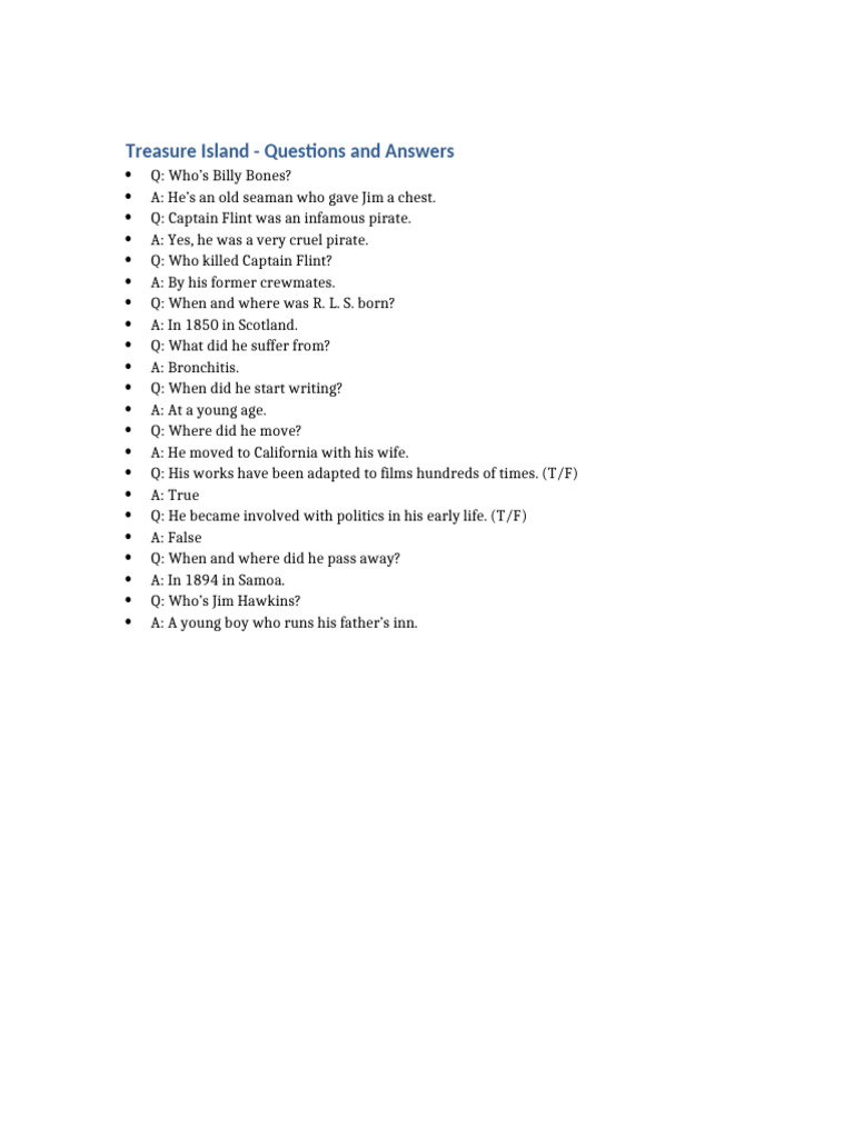 Treasure Island QA (1) | PDF