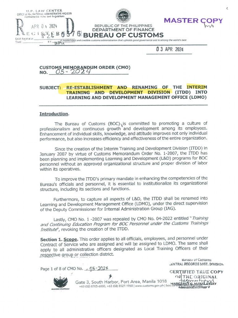 Customs Memorandum Order 5-2024 | PDF