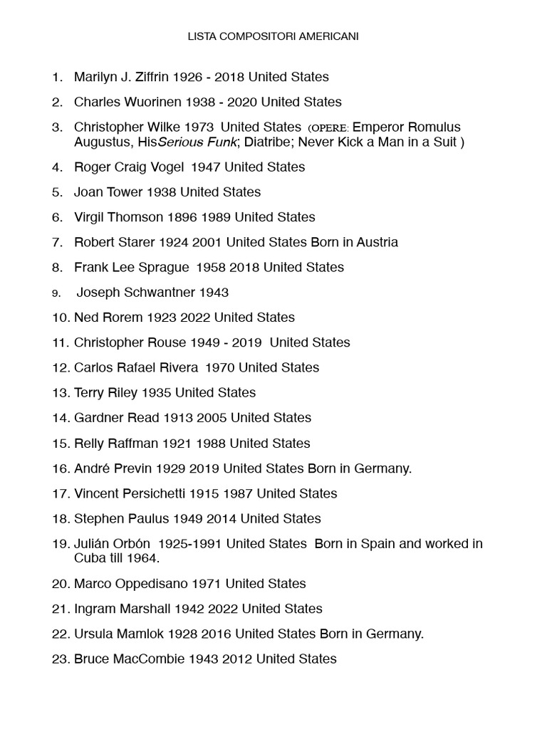 Lista Compositori Usa | PDF | Classical Composers | Composers