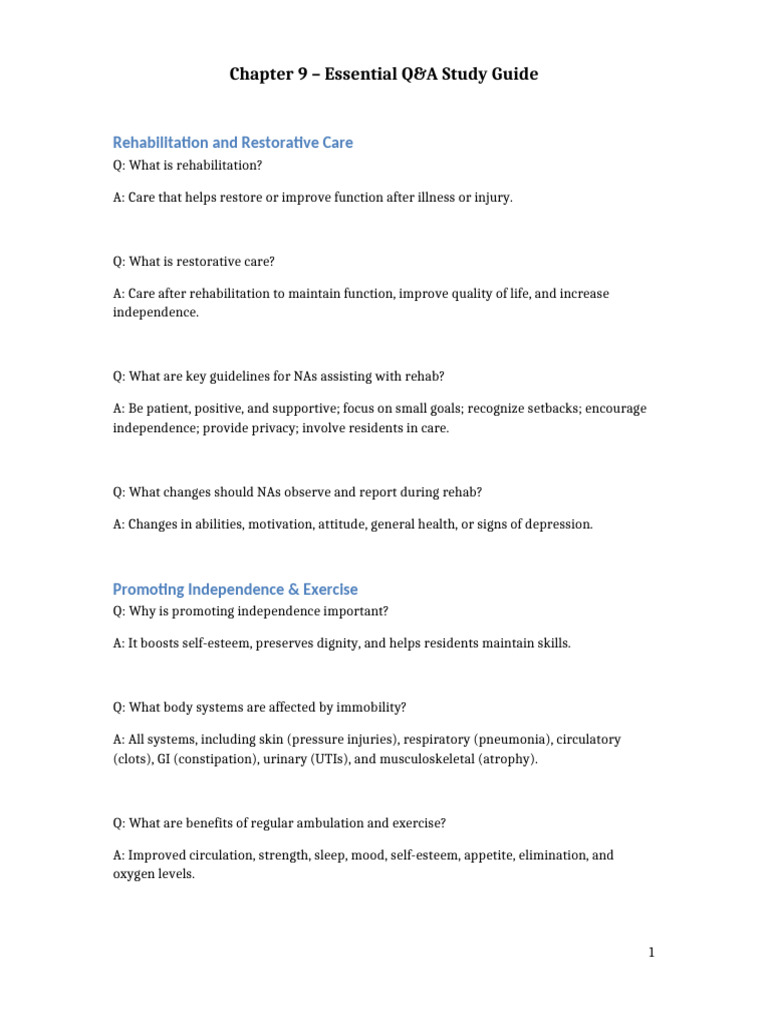 Chapter9 QA StudyGuide Nursing Assistant Basics | PDF | Anatomical ...