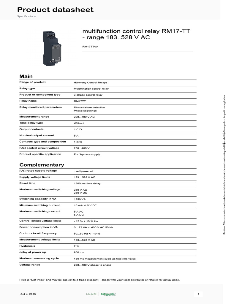 Schneider Electric Zelio-Control RM17TT00 | PDF | Relay | Alternating ...
