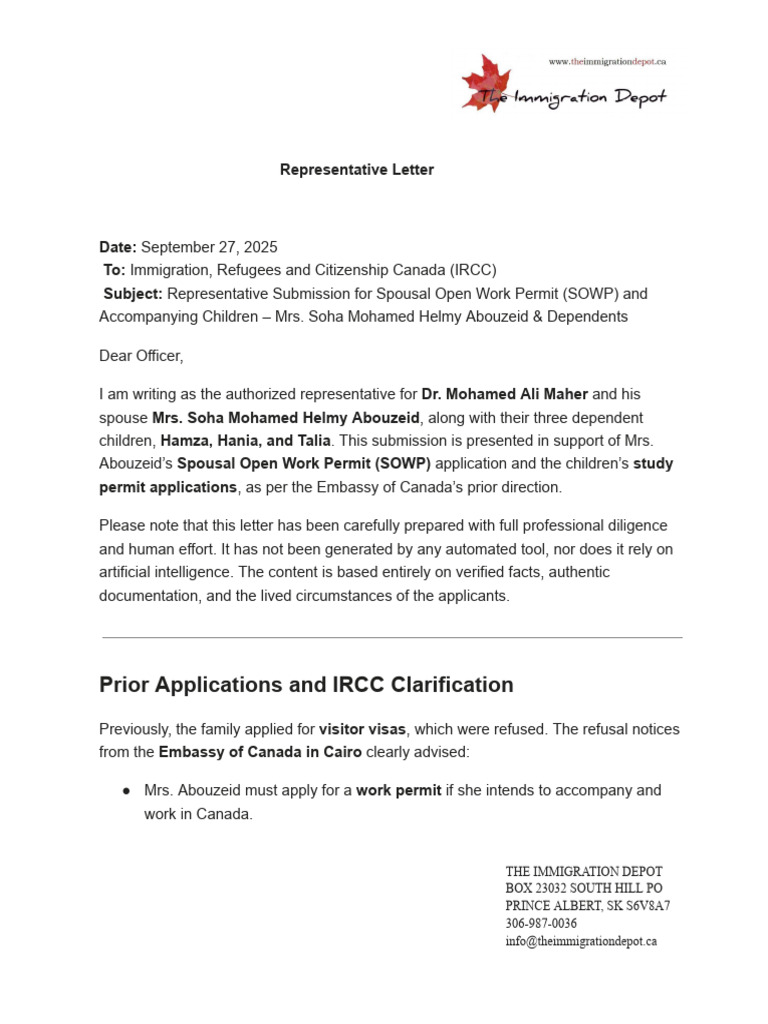 Updated Representative Letter - Dr. Maher's Family Permits | PDF | Human Migration | Immigration