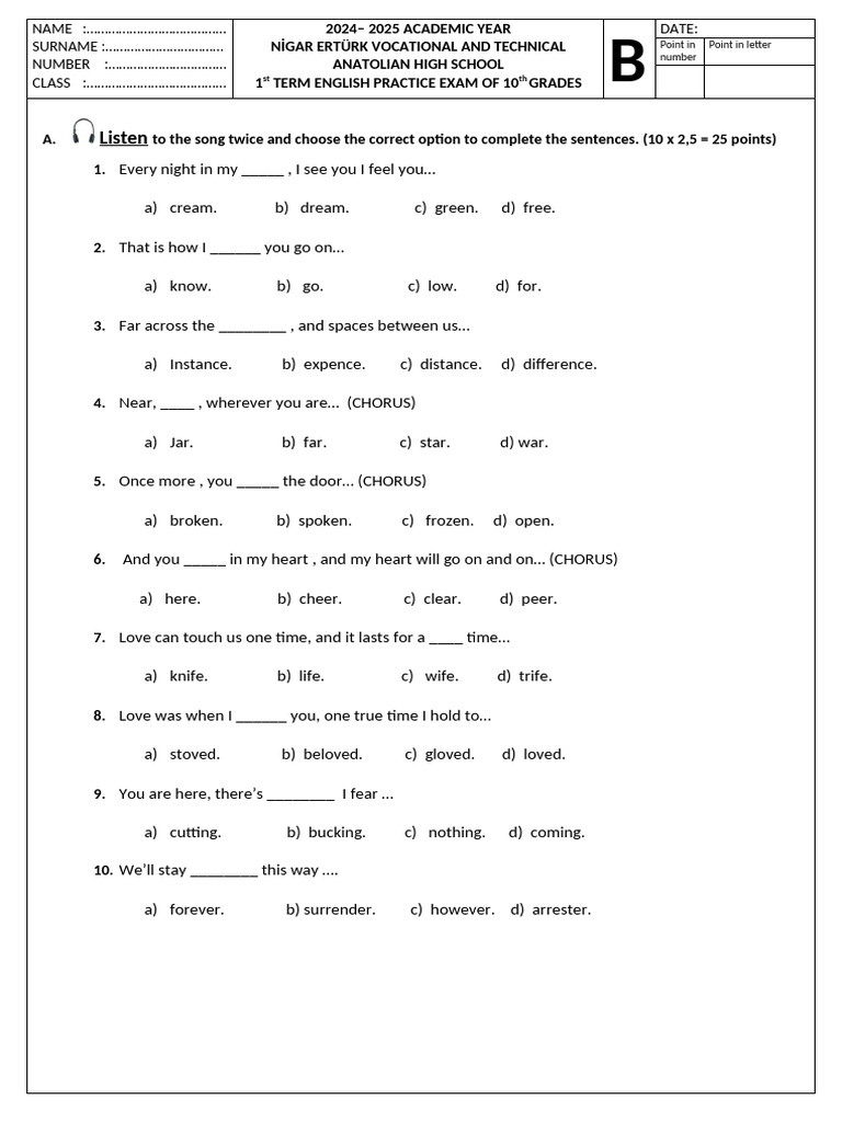 10th Grade Practice Exam B | PDF | Whales | Cetaceans