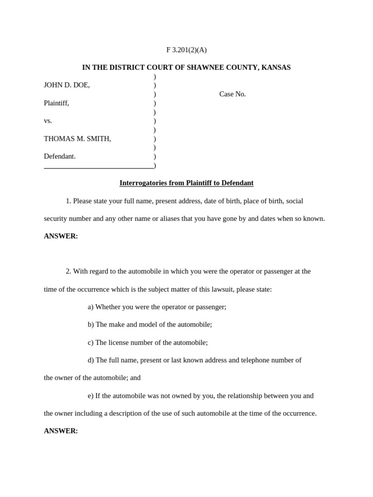 Interrogatories From Plaintiff To Defendant | PDF | Witness | Lawsuit