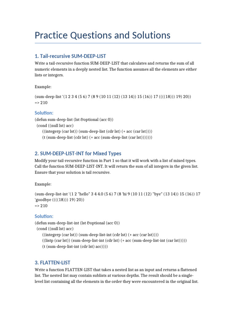 Lisp Practice Exercises | PDF