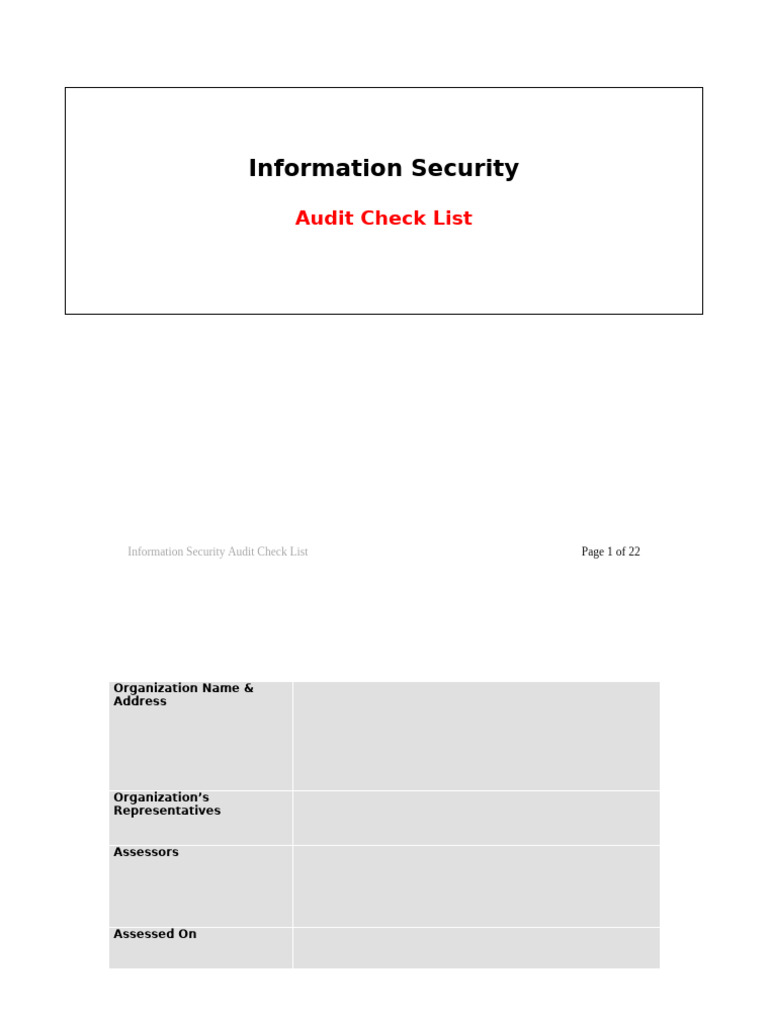 Information Security Audit Checklist | PDF | Information Security ...