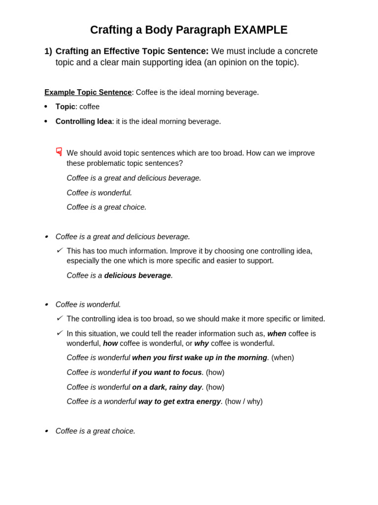 Body Paragraph Construction Review EXAMPLE | PDF | Coffee | Drink