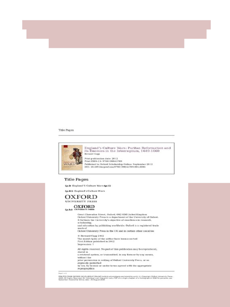 England s Culture Wars Puritan Reformation and its Enemies in the ...