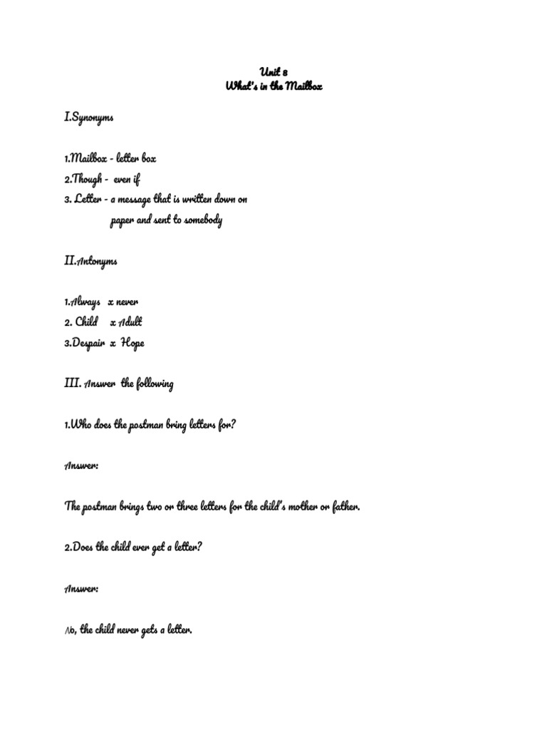 What's in The Mailbox Class Work Notes | PDF