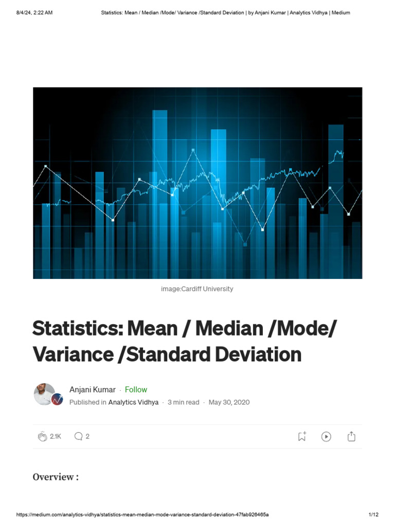Statistics - Mean - Median - Mode - Variance - Standard Deviation - by ...