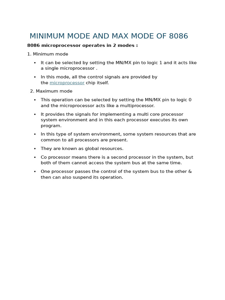Minimum Mode and Max Mode of 8086 Mpi | PDF | Central Processing Unit ...