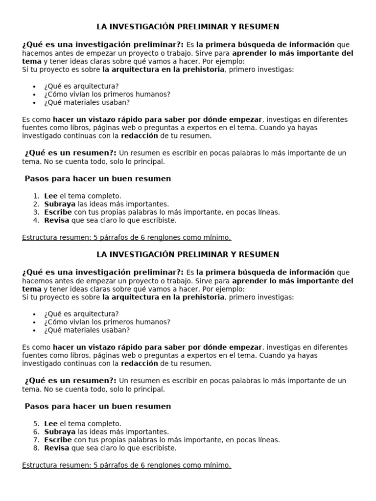 La Investigación Preliminar y Resumen | PDF