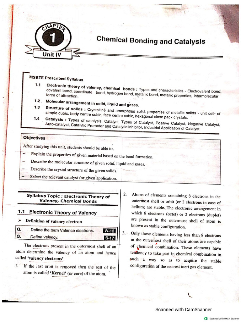 Chemistry Chapter 01 Chemical Bonding and Catalysis. | PDF