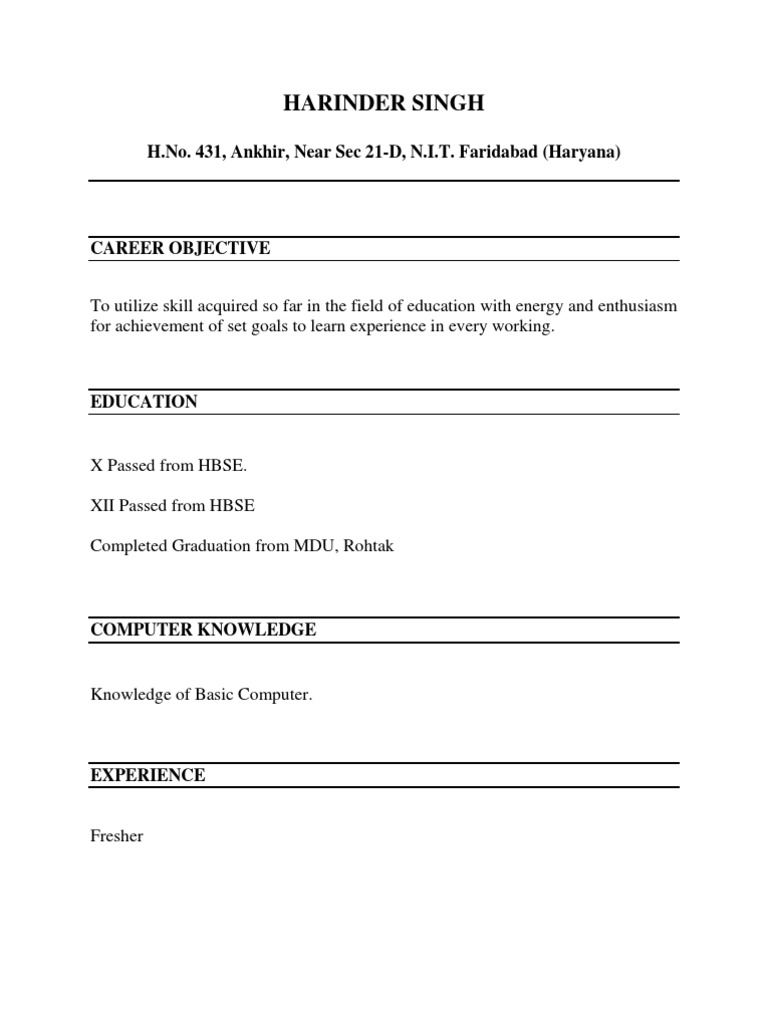 Resume of Harinder Singh - Education & Skills | PDF