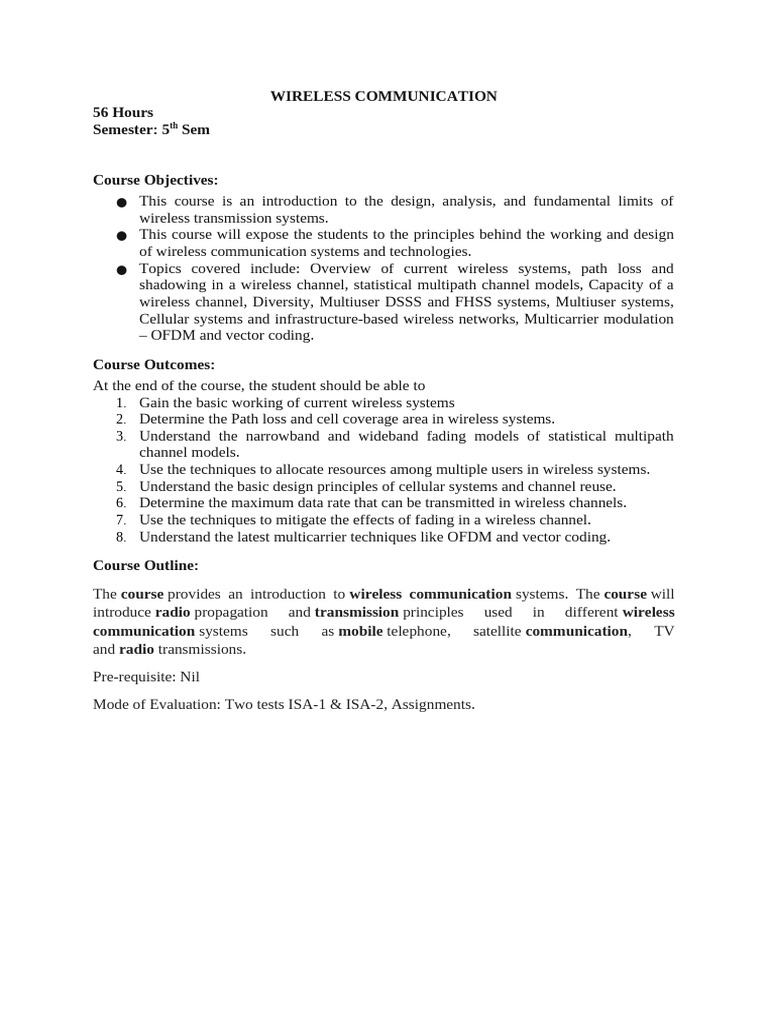 WC Objectives, Outcomes, Outline | PDF