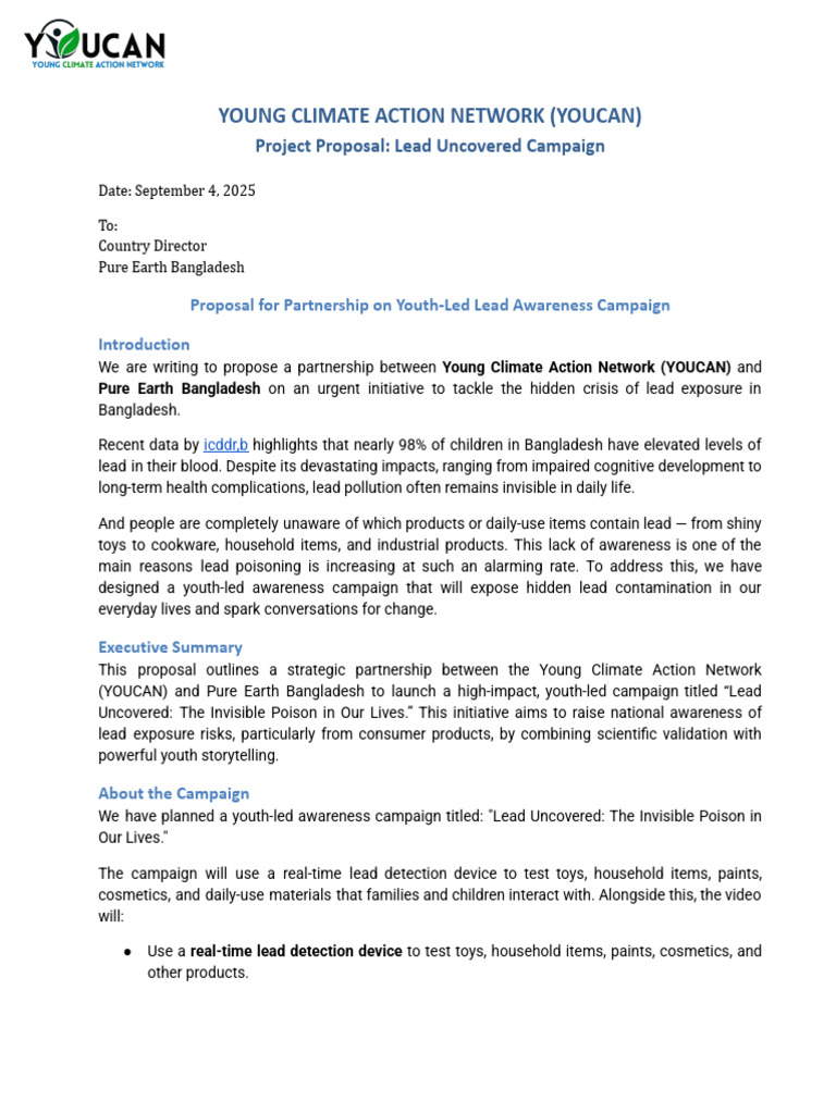 Lead Pollution Awareness Campaign Project Proposal | PDF | Lead | Policy