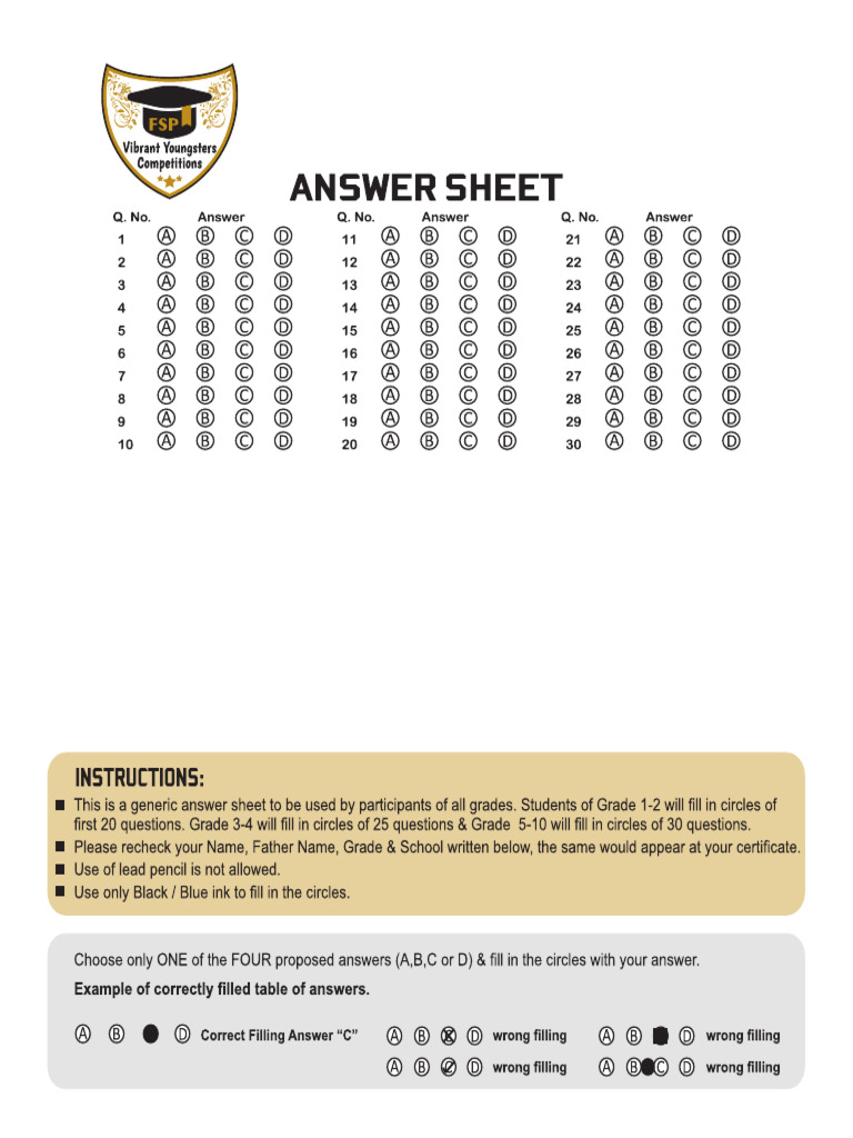 Answer Sheet | PDF