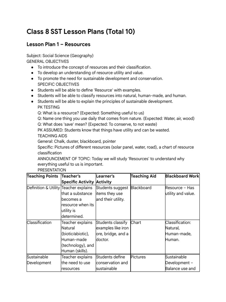 Class 8 SST Lesson Plans Overview | PDF | Agriculture | Secularism