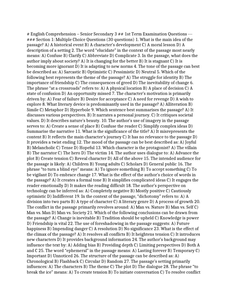 Lesson Plan For English Comprehension Senior Secondary 3 Title 1st Term ...