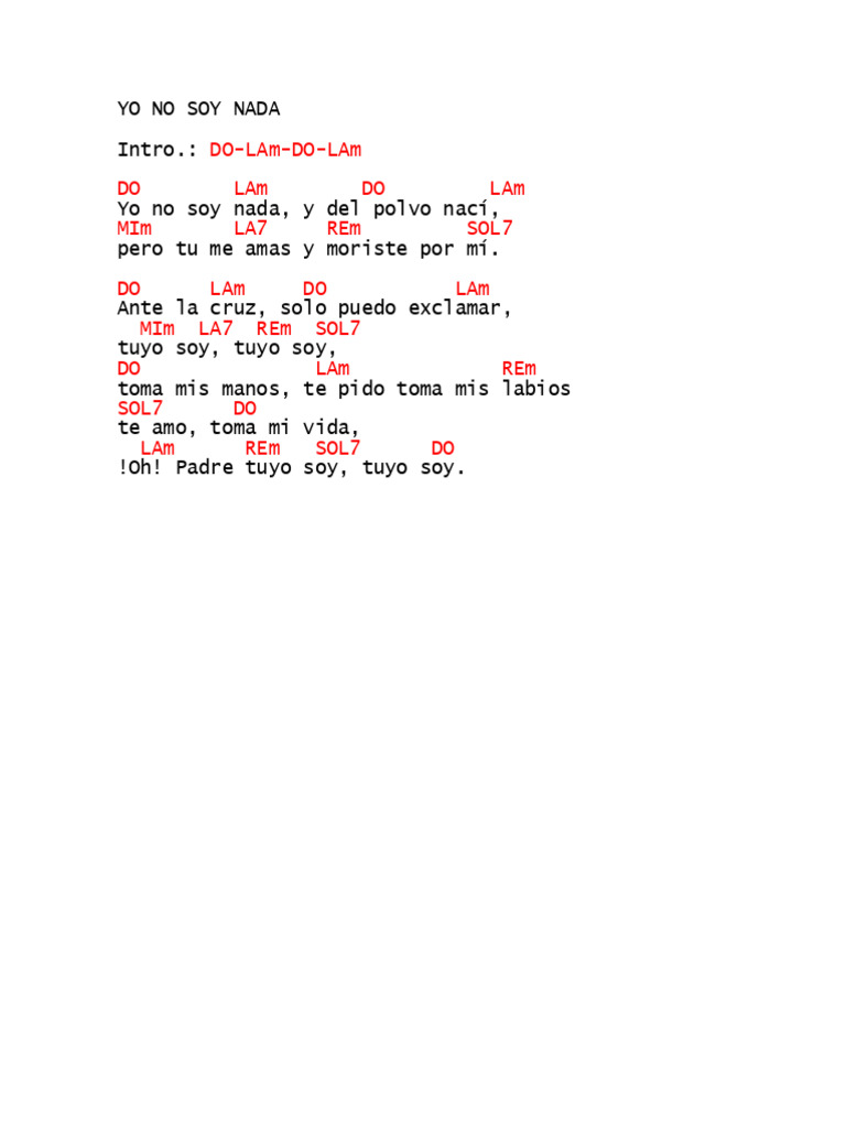 Letra de "Yo No Soy Nada" | PDF