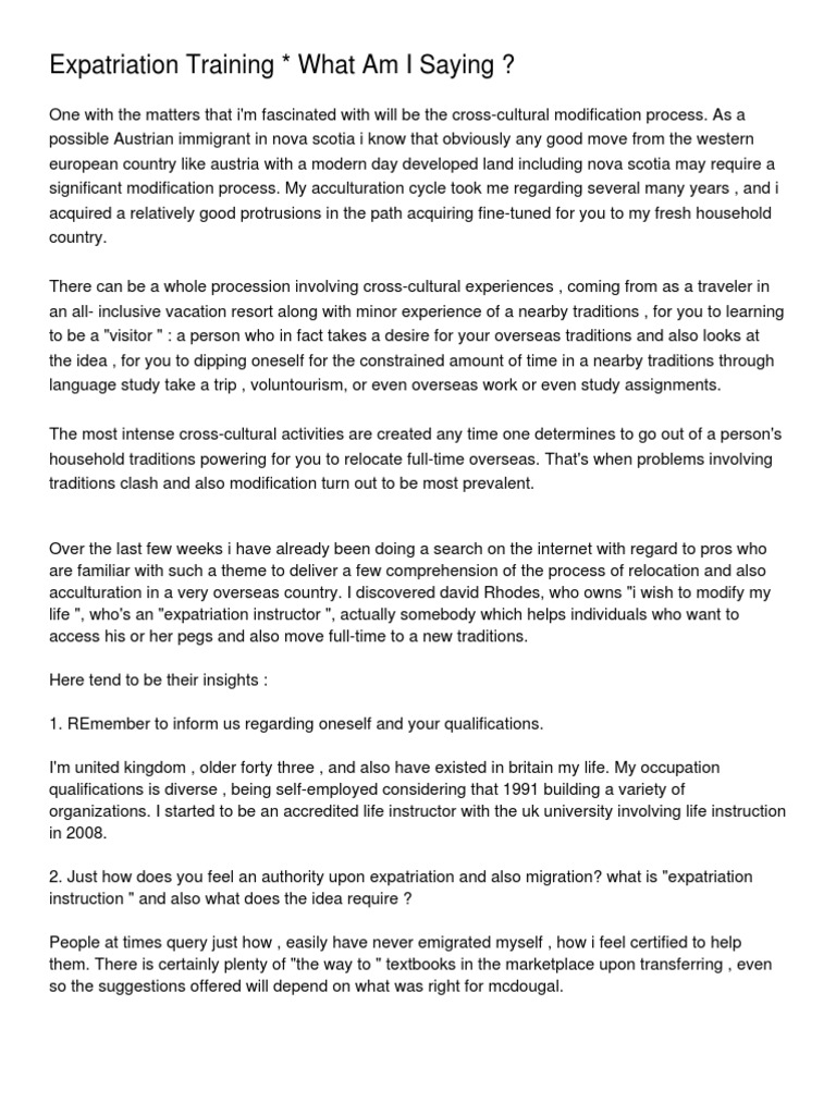 Expatriation Training - What Am I Saying | PDF | United Kingdom | Anxiety