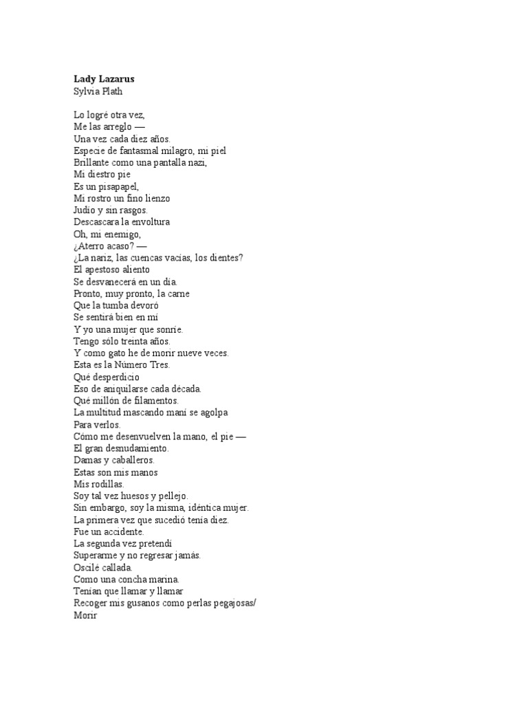 Lady Lazarus: Resurgir de las cenizas | PDF | Poesía