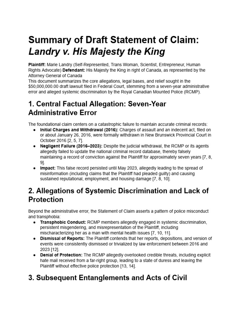 Landry v. Canada: $50M Discrimination Claim | PDF | Cause Of Action ...