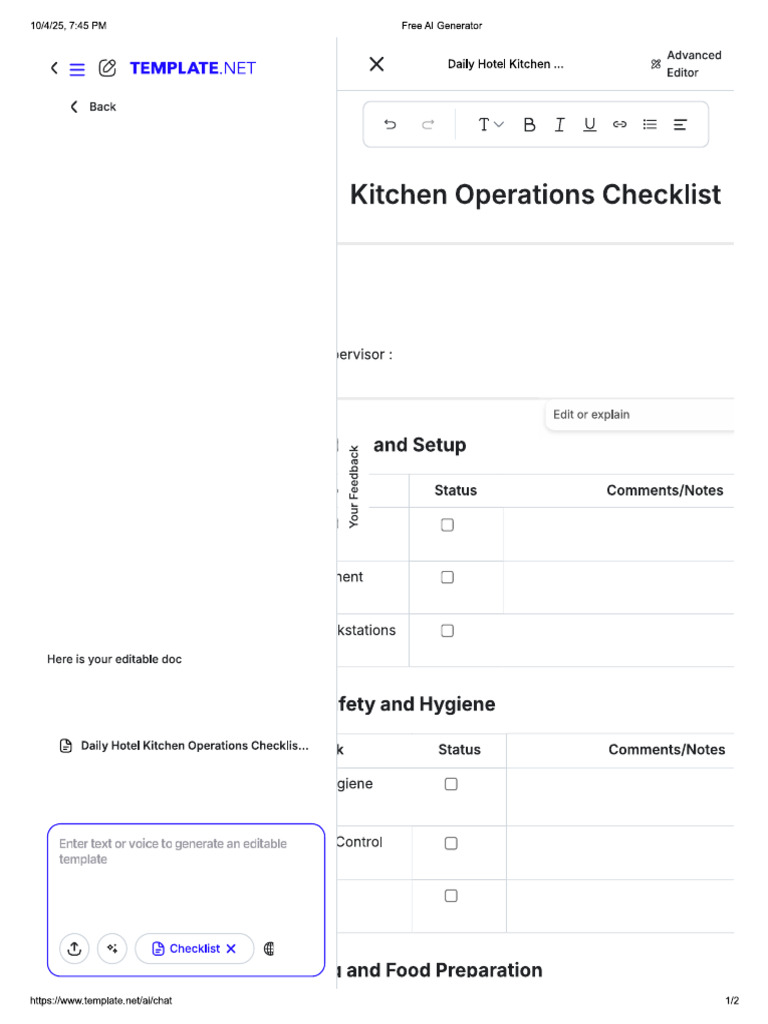 Kitchen Operations Checklist | PDF
