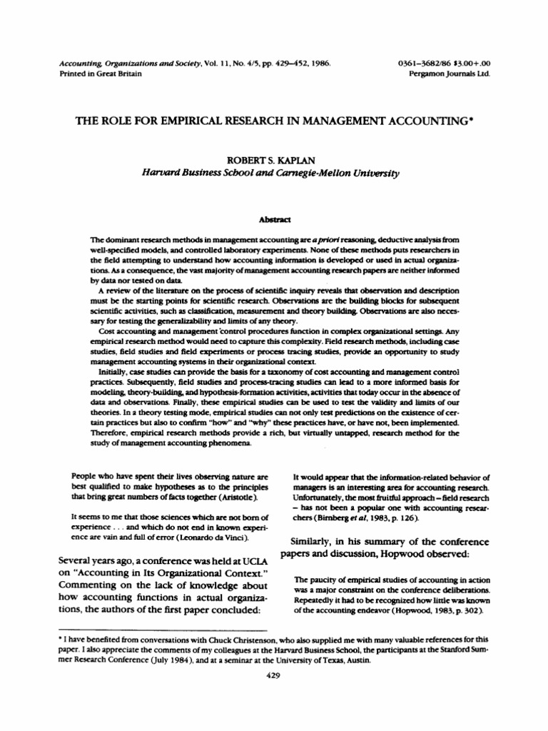 7.the Role for Empirical Research in Management Accounting | PDF ...
