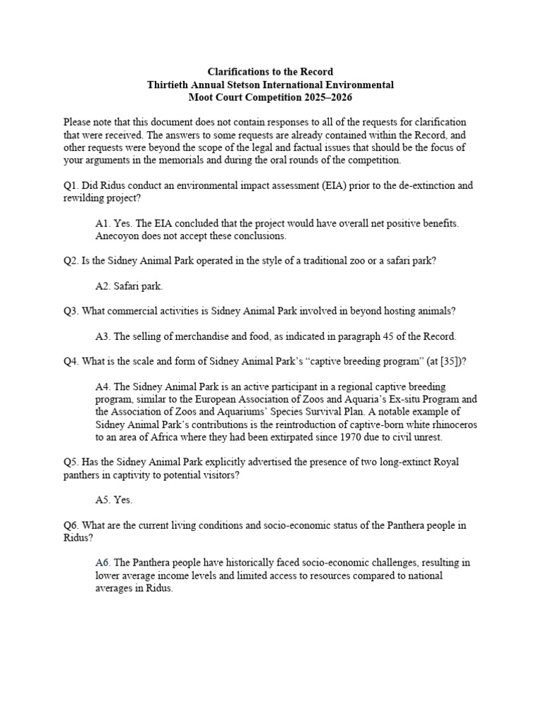 Clarifications for Moot Court 2025-2026 | PDF | Zoo
