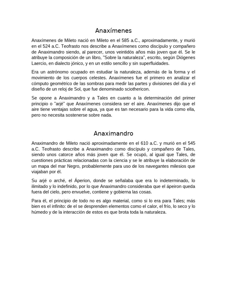 Anaxímenes y Anaximandro | PDF