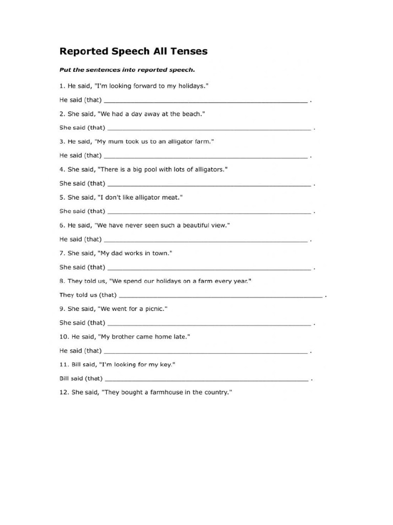 Reported Speech Statements and Questions HW | PDF