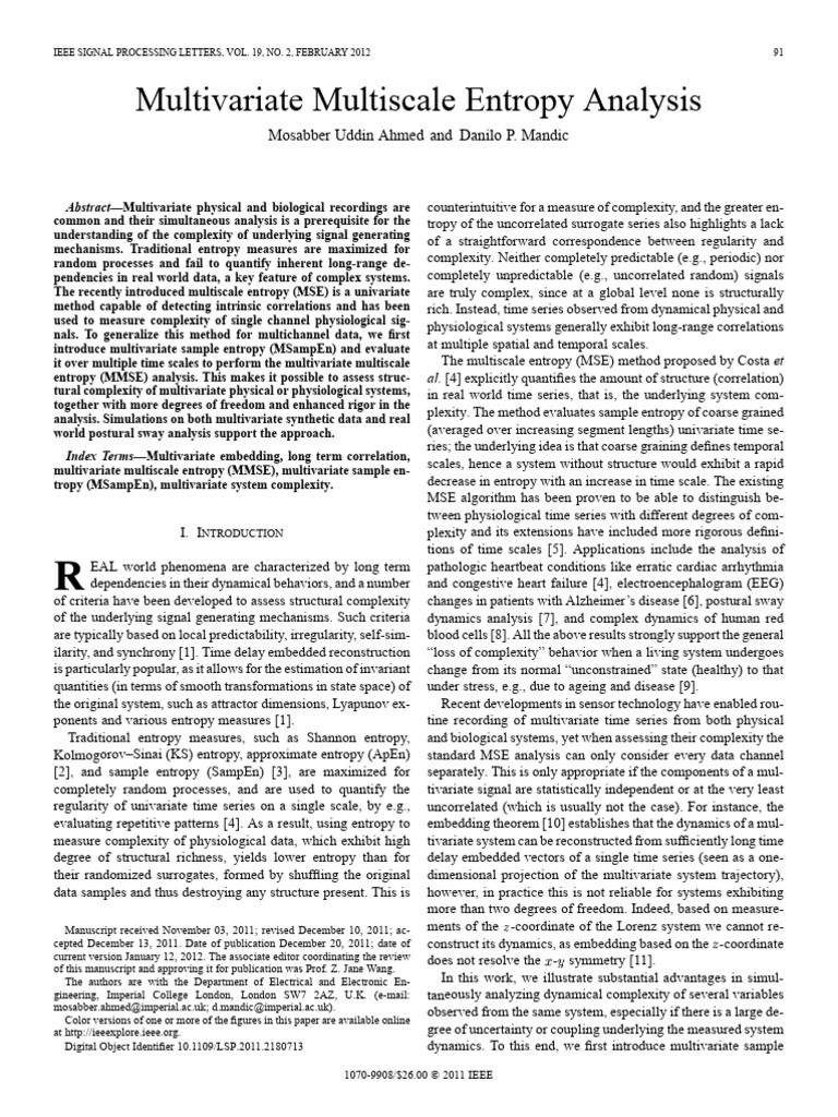 Multivariate Multiscale Entropy Analysis | PDF | Standard Deviation ...