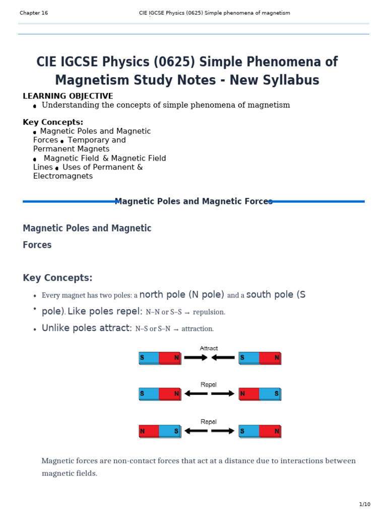 IGCSE Study Notes on Magnetism | PDF | Magnetism | Magnet