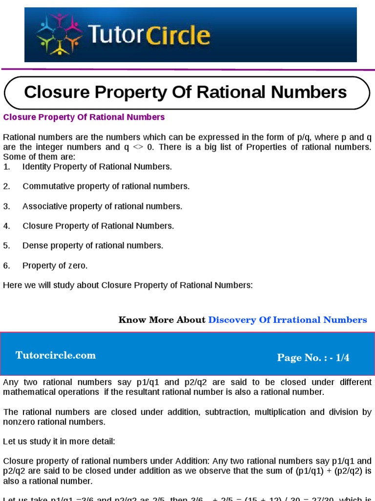Closure Property of Rational Numbers | PDF | Rational Number | Numbers