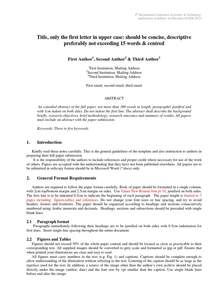 Guidelines for Paper Submission ICSTIE 2012 | PDF | Paragraph ...